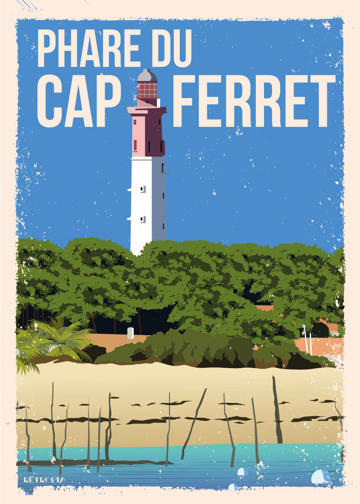 Phare du Cap Ferret - Bassin d'Arcachon - Illustration Retropia