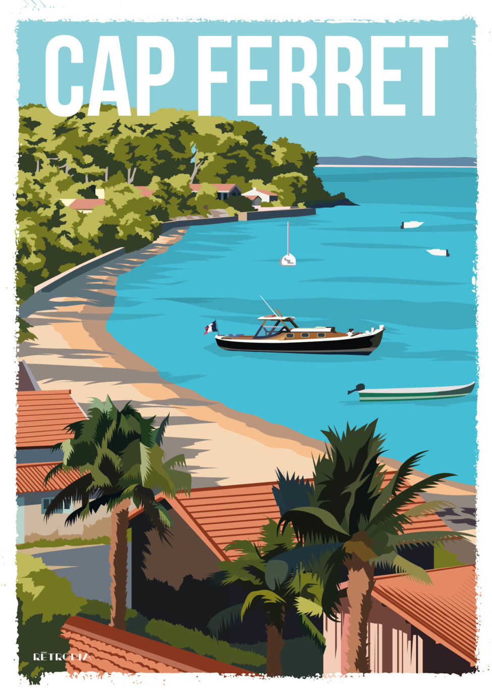 Affiche Cap Ferret - Bassin d'Arcachon - Illustration Retropia