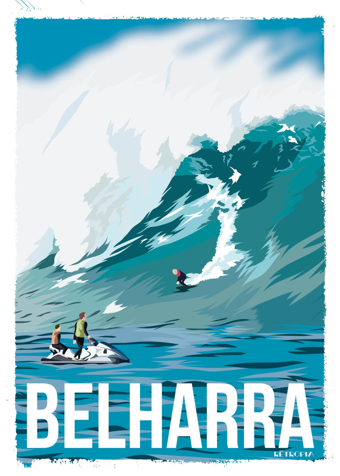 Belharra La Vague mythique du Pays Basque - Illustration Retropia