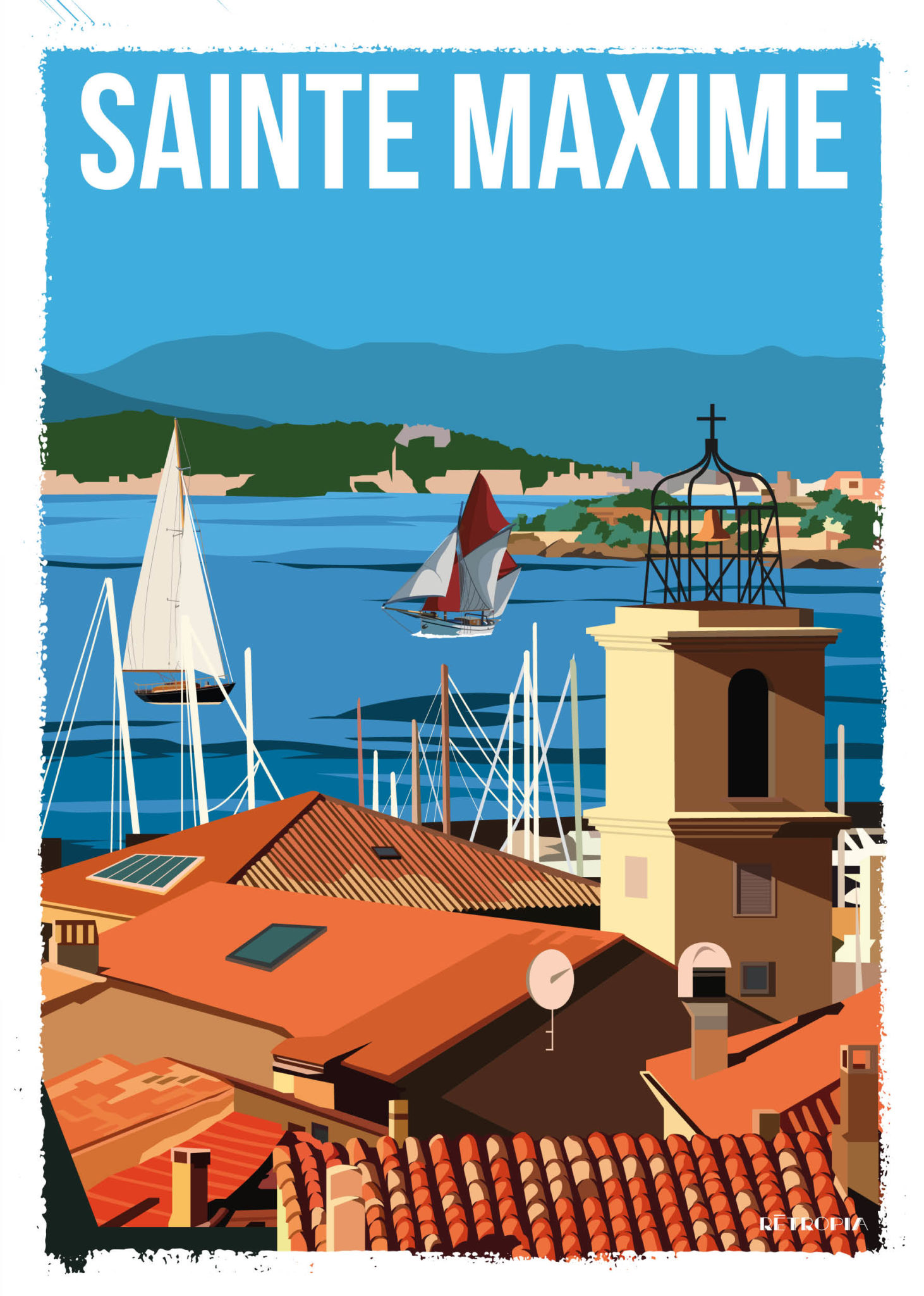 Sainte Maxime centre ville - Affiche décorative Retropia