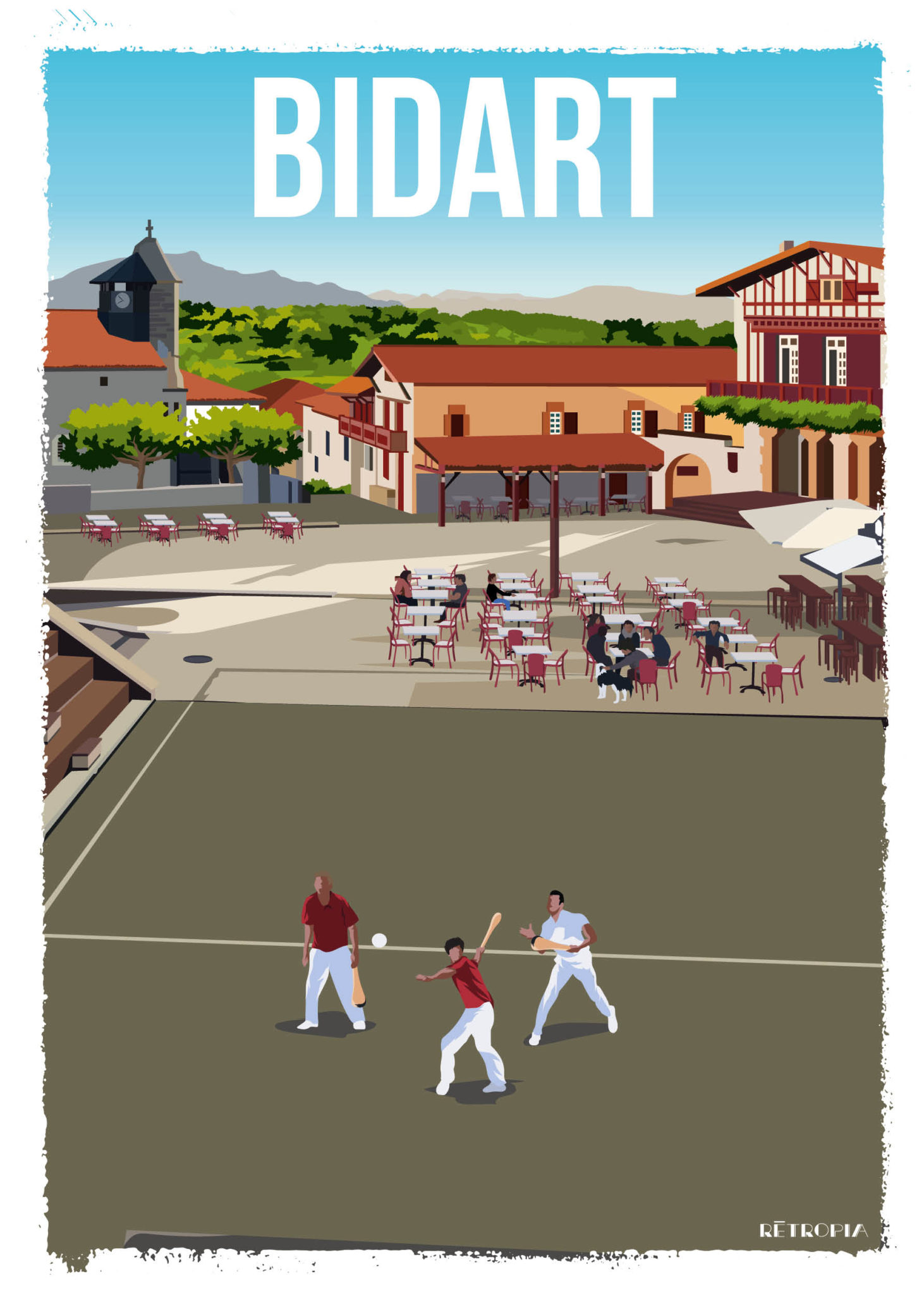 Fronton de Bidart - Place Centrale - Affiche décorative Retropia